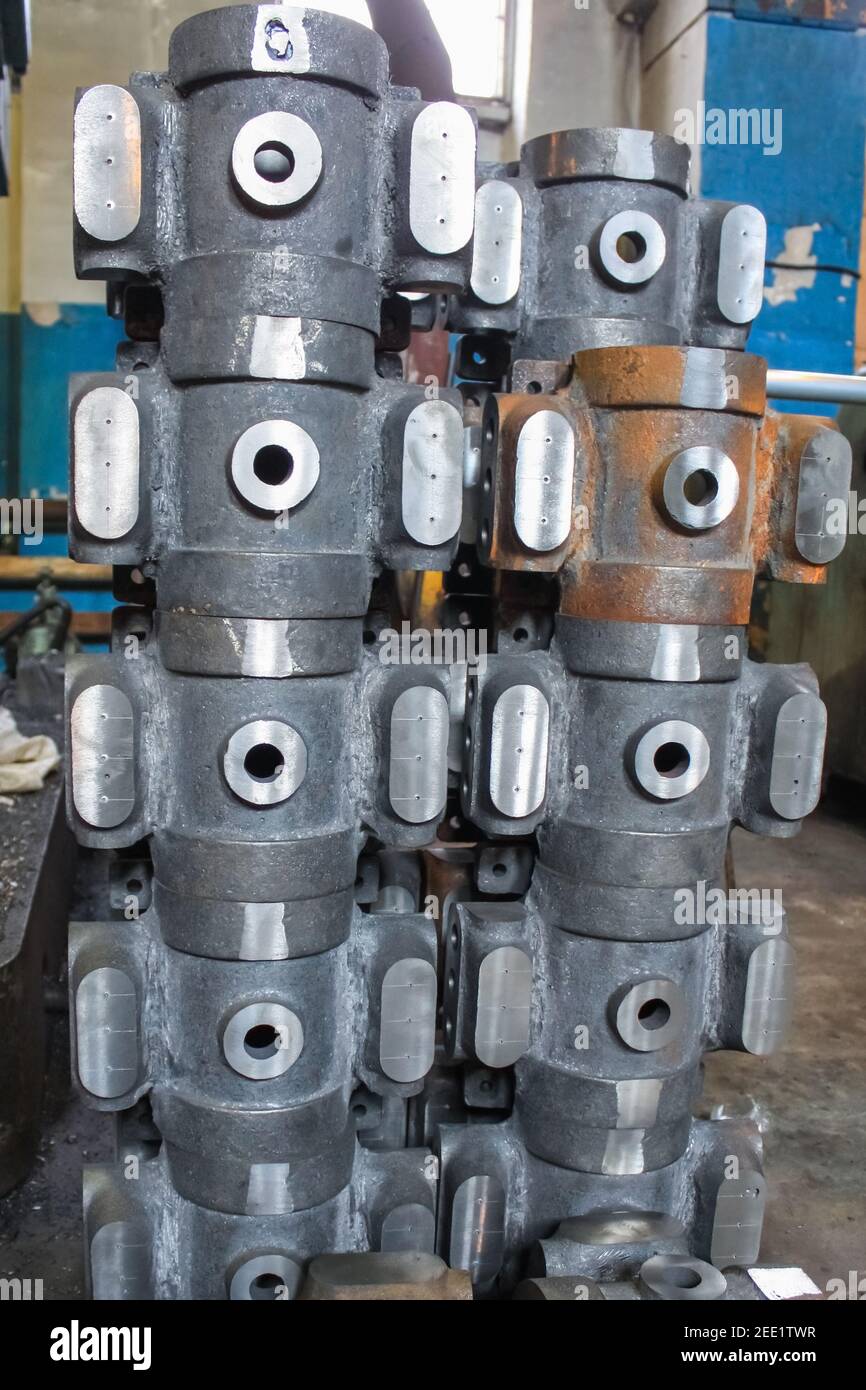 Blanks for industrial pumps for water in the production workshop. Close-up Stock Photo - Alamy