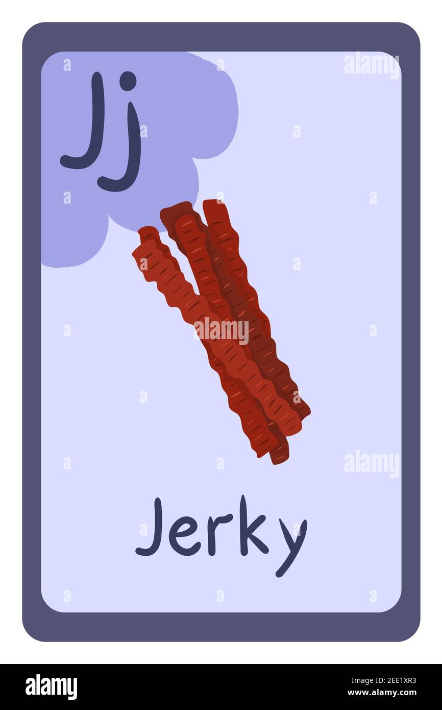 Abc food education flash card, Letter J - jerky. Cartoon design ...