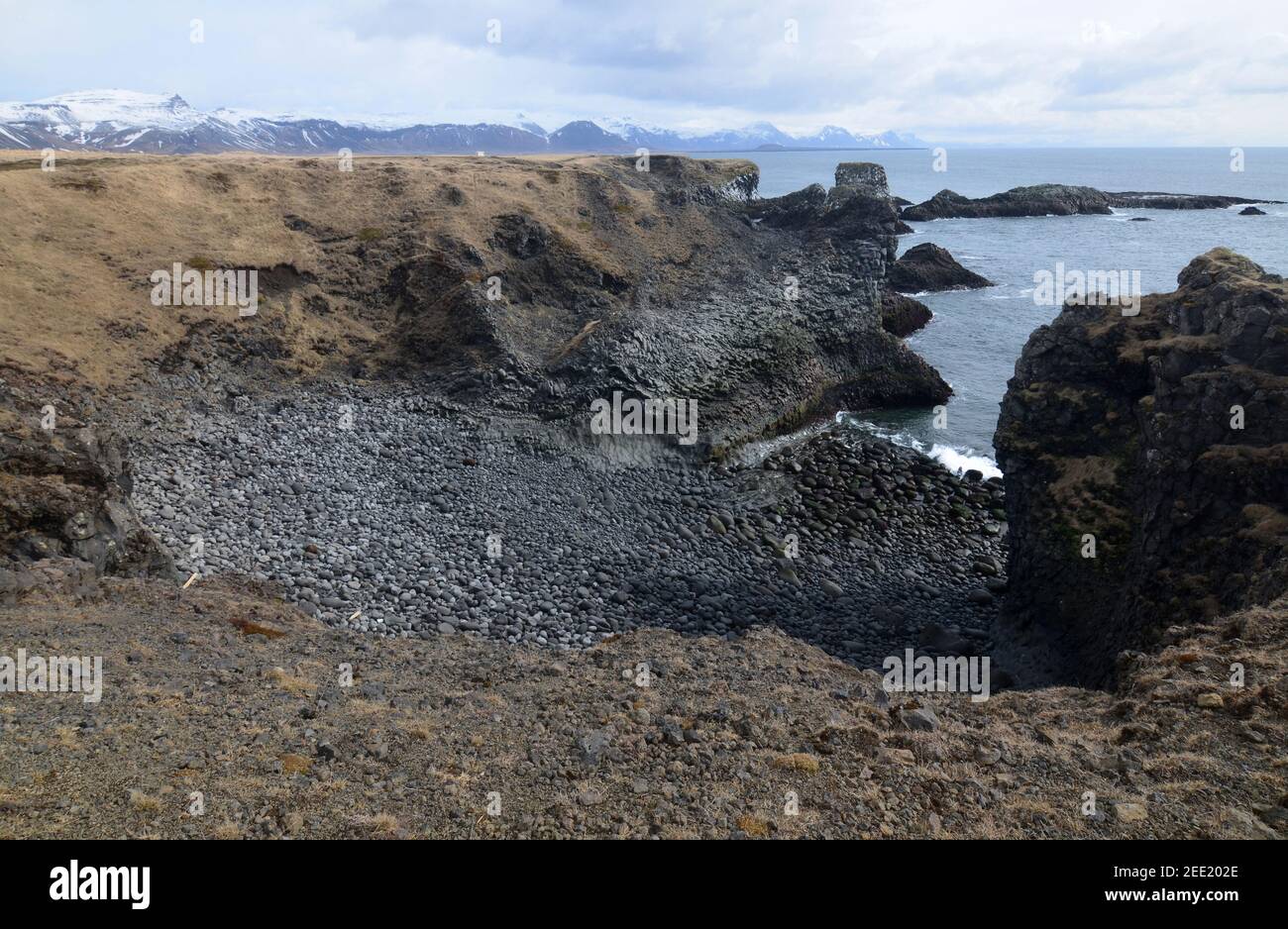 Black lava rocks and cliffs along the coastline of Iceland Stock Photo ...