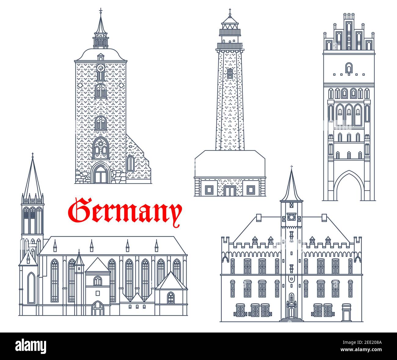 Germany landmarks architecture vector icons, German city buildings of ...