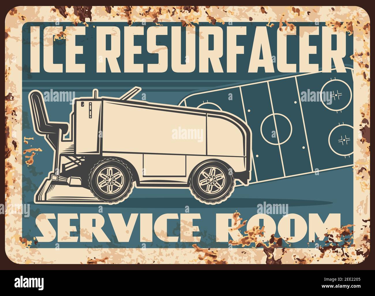 Ice hockey rink resurfacer rusty metal plate. Ice resurfacer for hockey ...