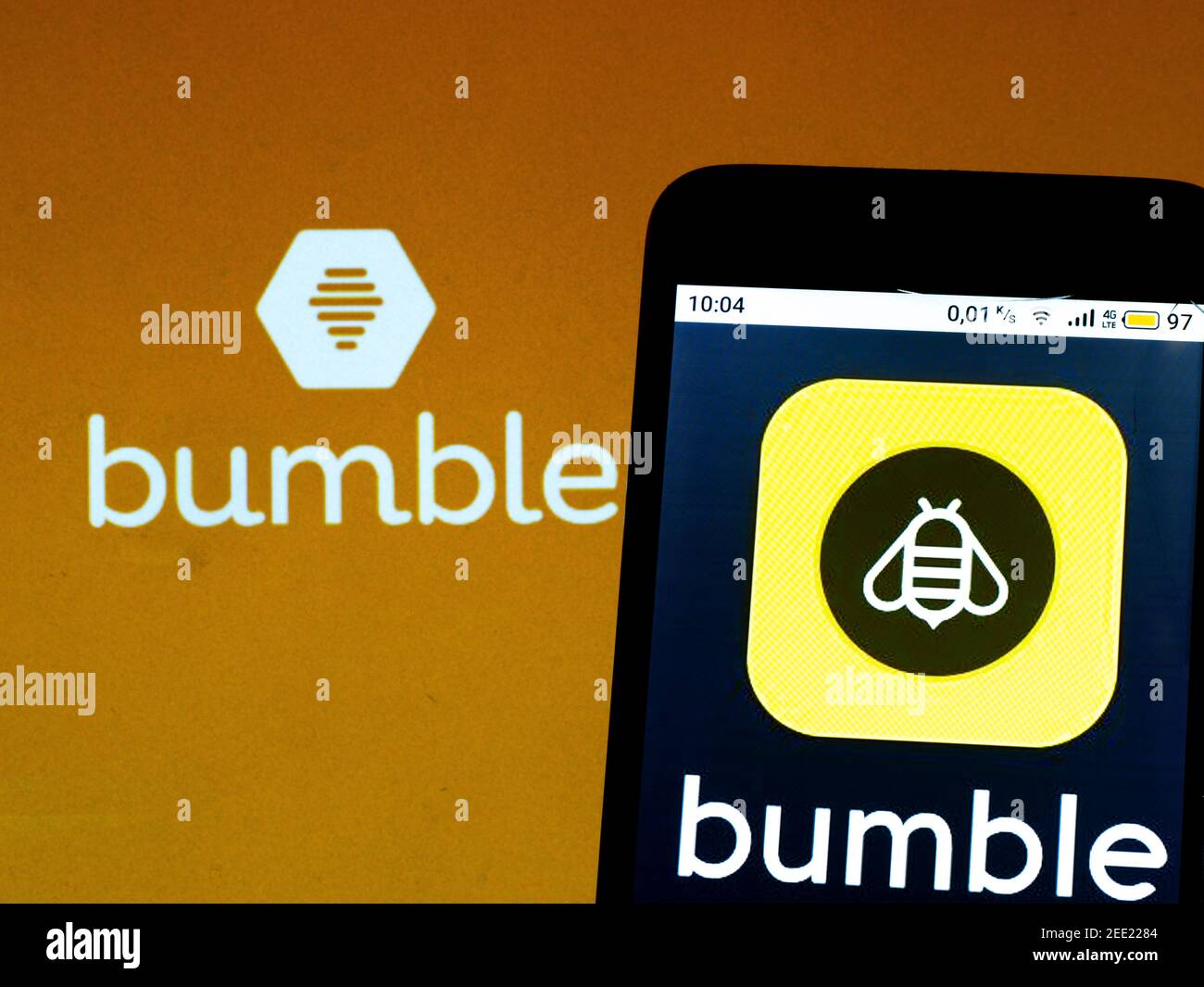 In this photo illustration, a Bumble logo seen displayed on a ...