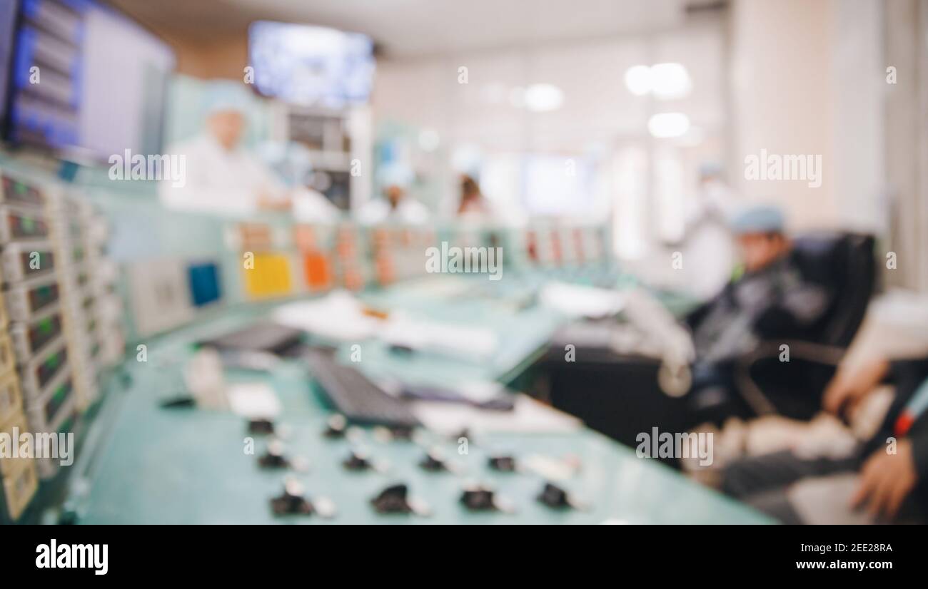 Close-up of buttons and switches control panel of nuclear power plant ...