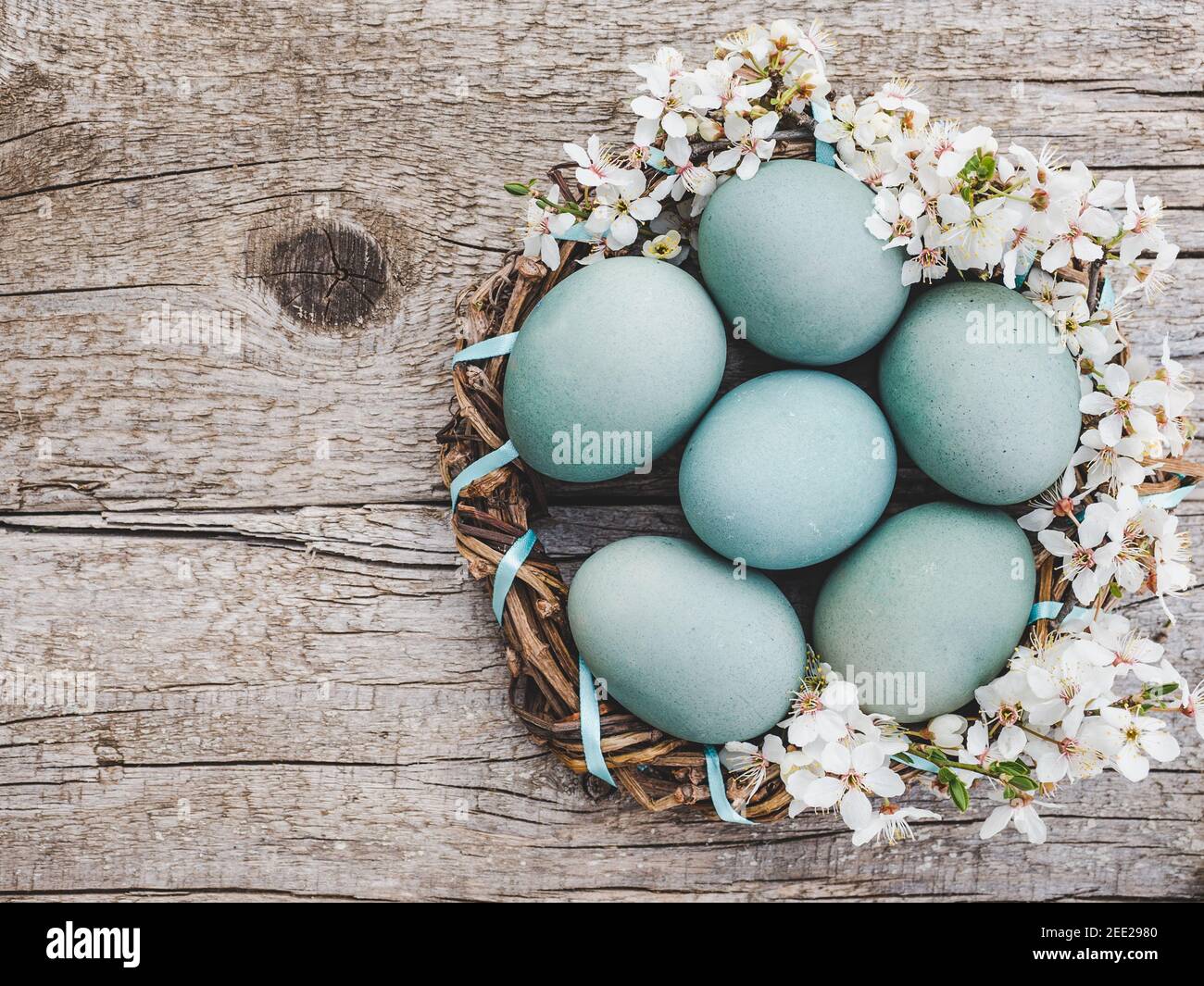 Easter eggs painted with colorful paints. View from above, no people ...