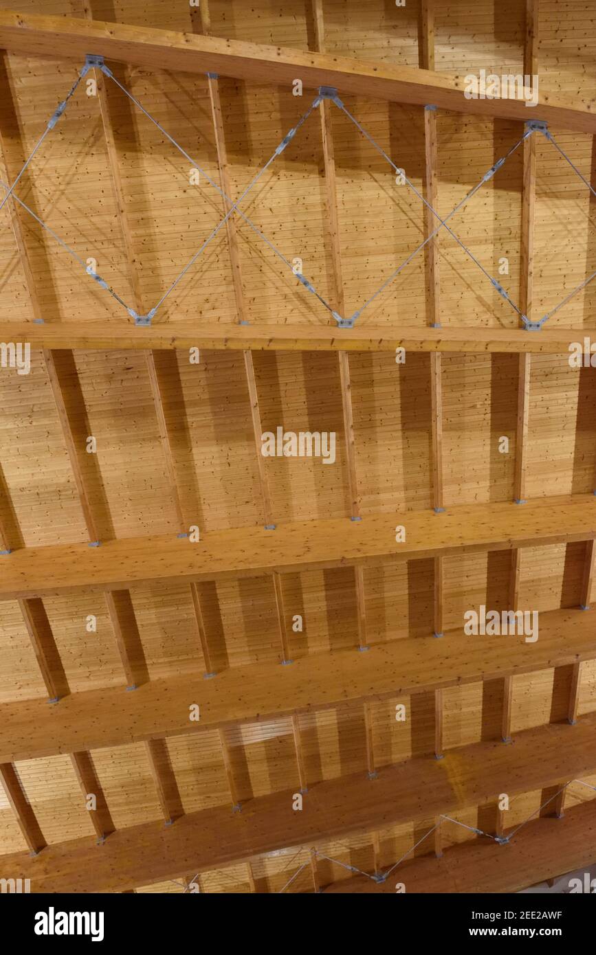 Large wooden roof and supports in a modern building hi-res stock ...