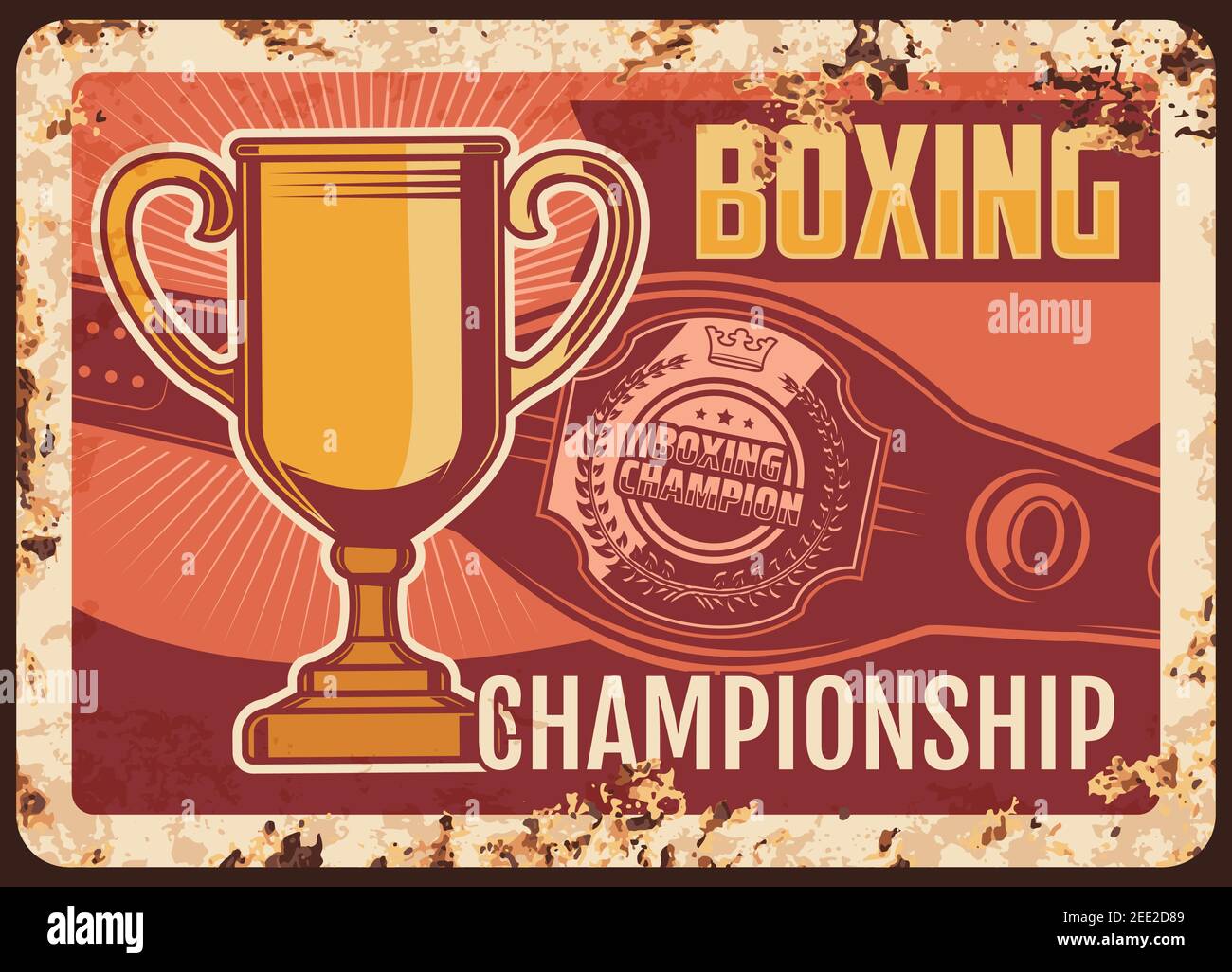 Boxing championship metal plate rusty, box sport and fight club league ...