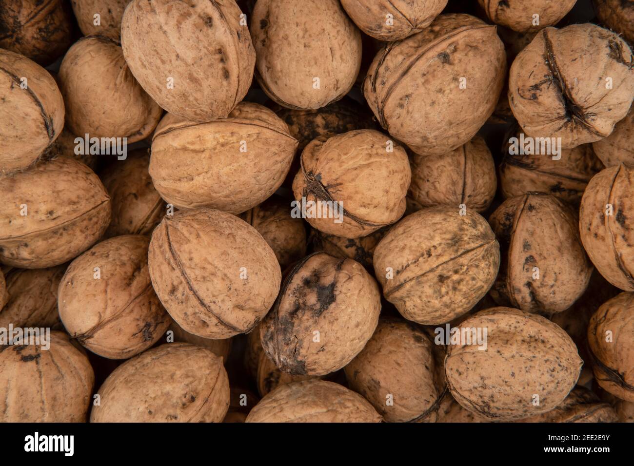 The texture of walnuts - top view and close-up of walnuts in the shell ...