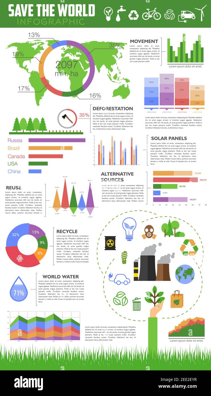 Save the world ecology infographic. Graph and chart of recycle, eco ...