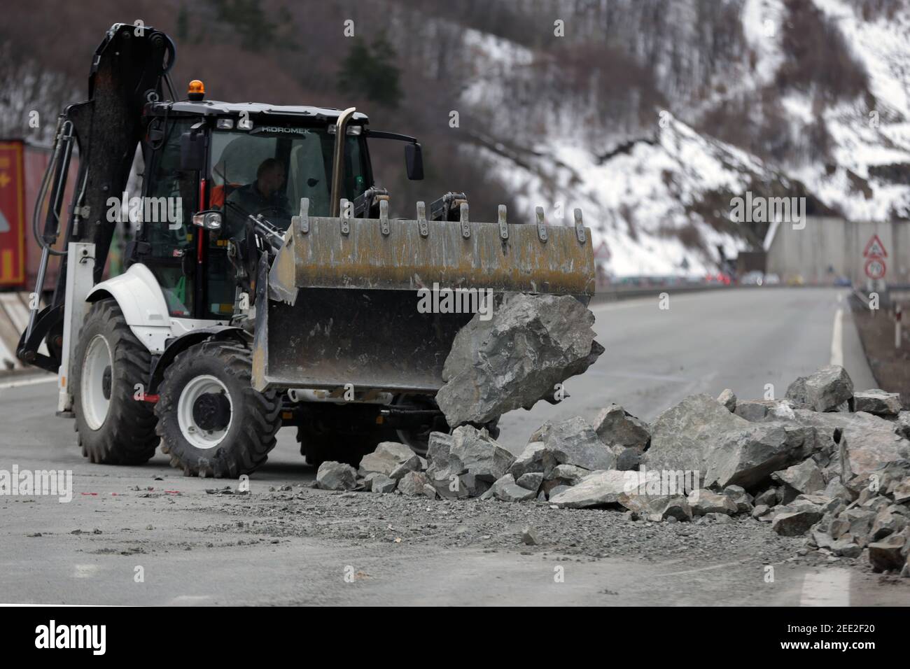 Sofia, Bulgaria - 31 January, 2021: Workers clean the aftermath of a ...
