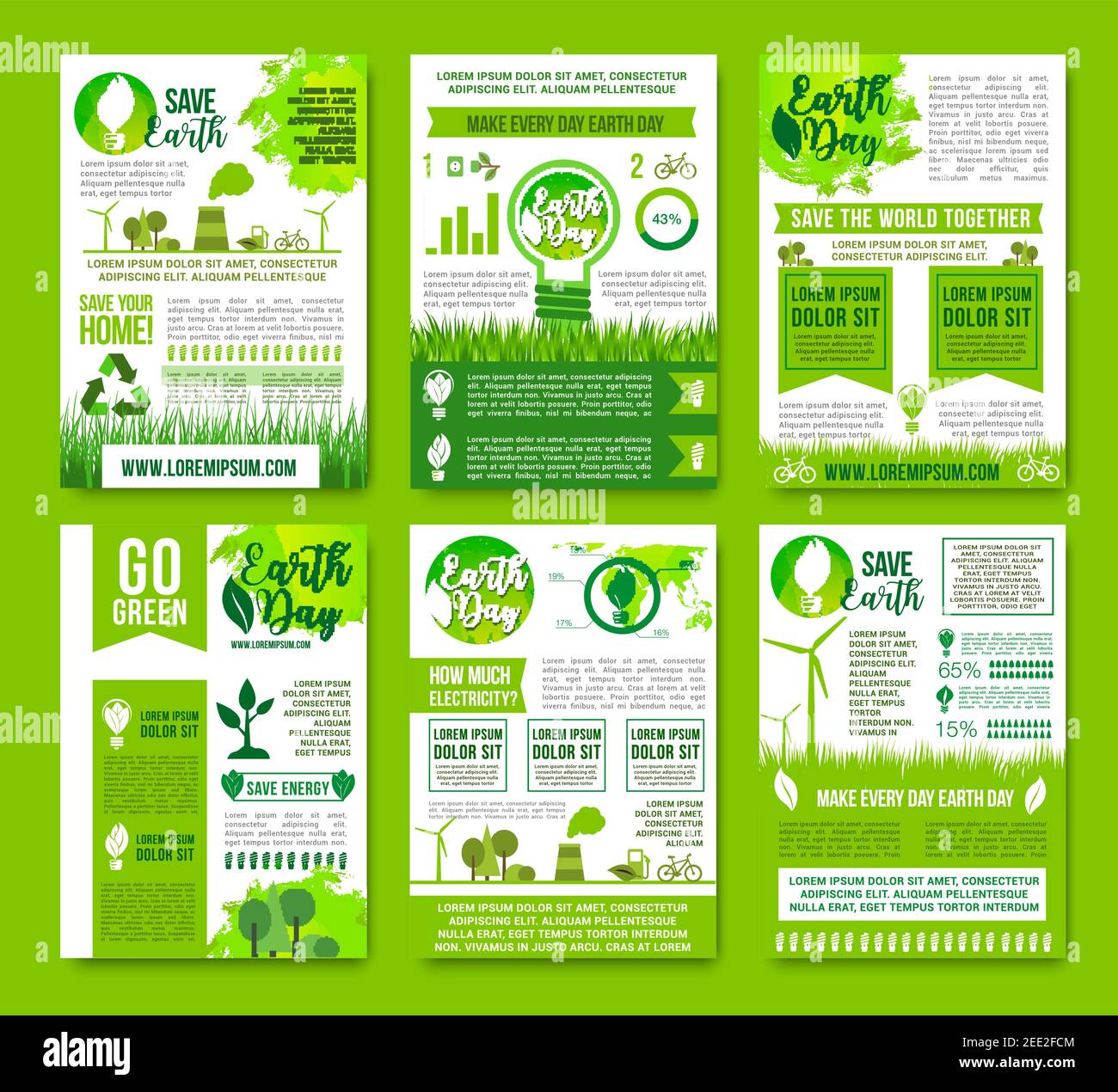 Save Earth vector infographics brochures. Natural sources consumption ...