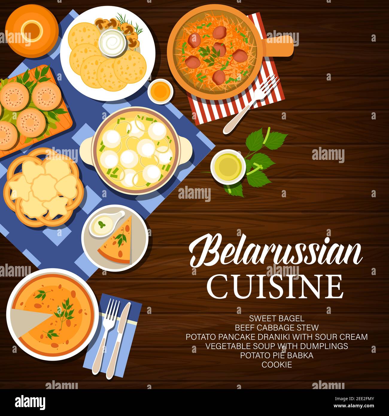 Belarus cuisine, Belarussian food dishes and meals, vector restaurant ...