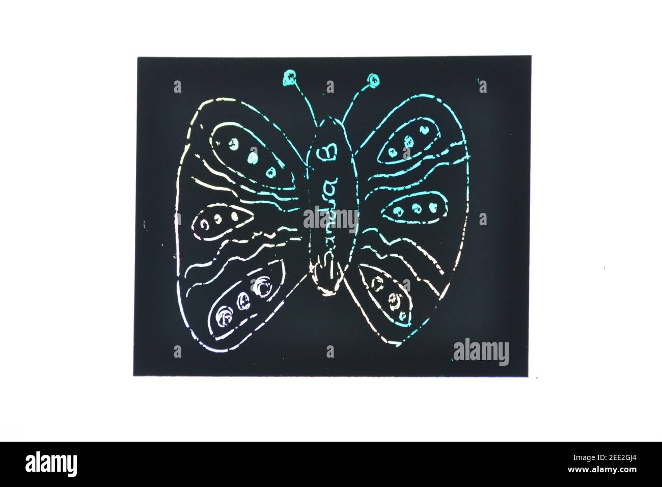 Butterfly Hand Drawing - Art - Window Art - Rainbow Colours Stock Photo ...