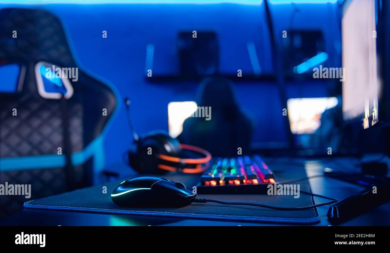 Workplace streamer professional gamer playing online games computer ...