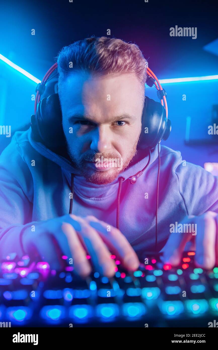 Streamer professional cyber sport gamer playing online computer game ...