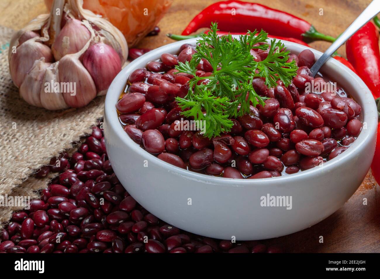 Beans cooked in the bowl Stock Photo - Alamy