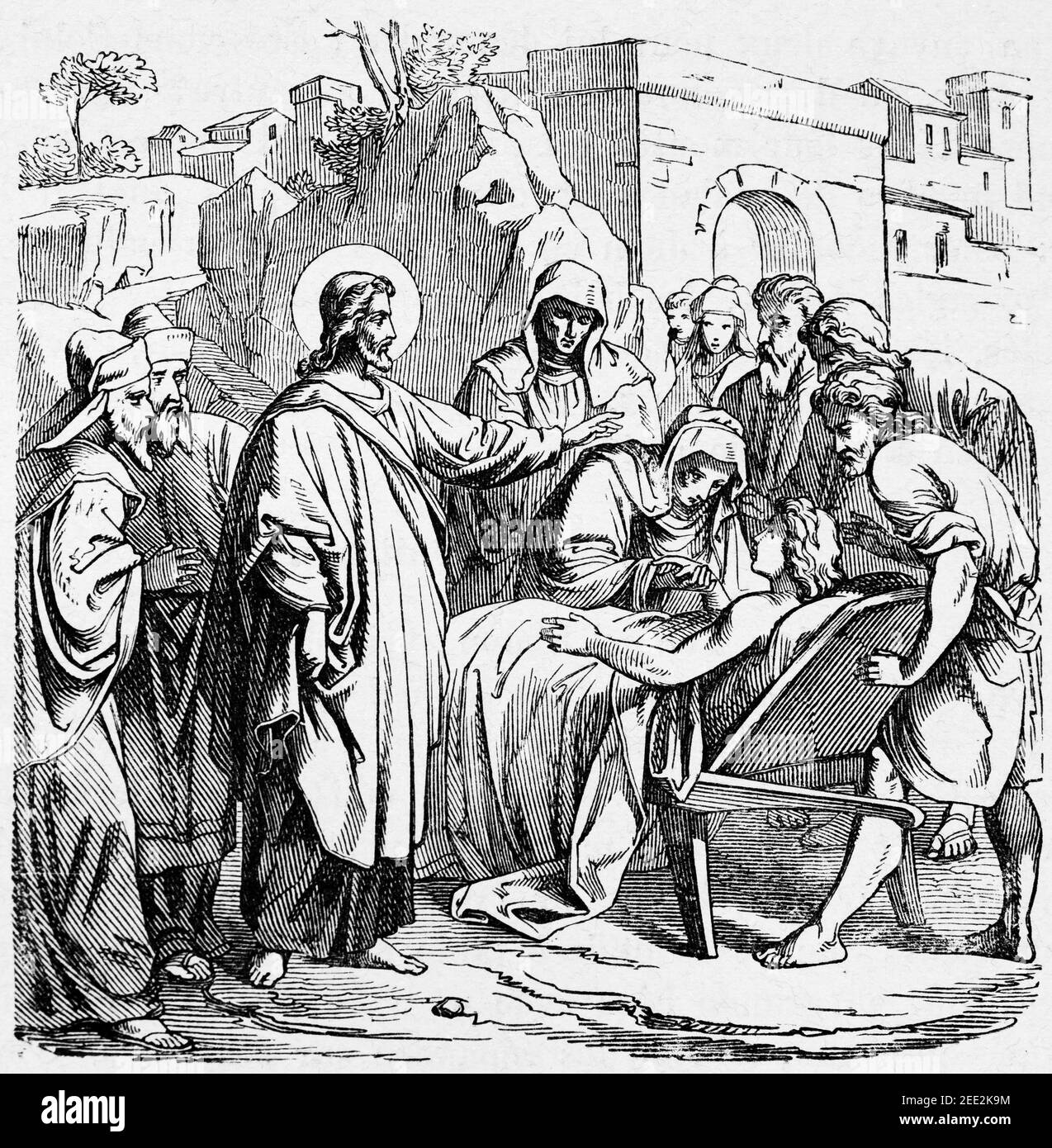 The awakening of the young man from Nain from the Dead, scene of the ...