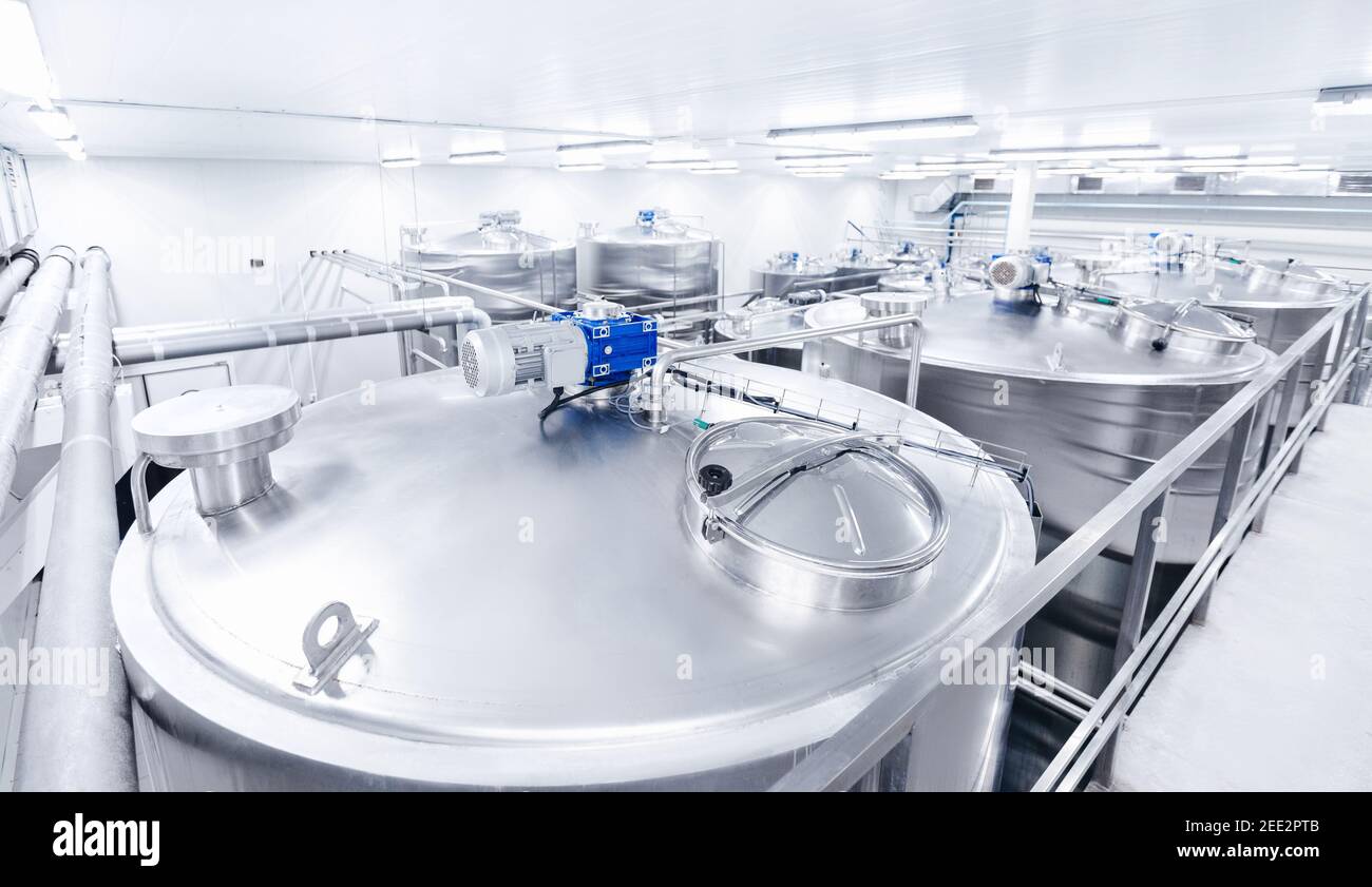 Beer factory industry. Equipment steel tanks for fermentation and ...