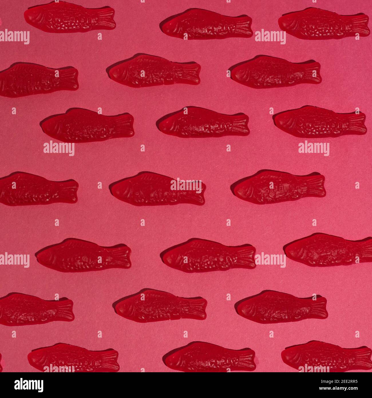 Candy is arranged on colorful paper creating repetitive patterns ...