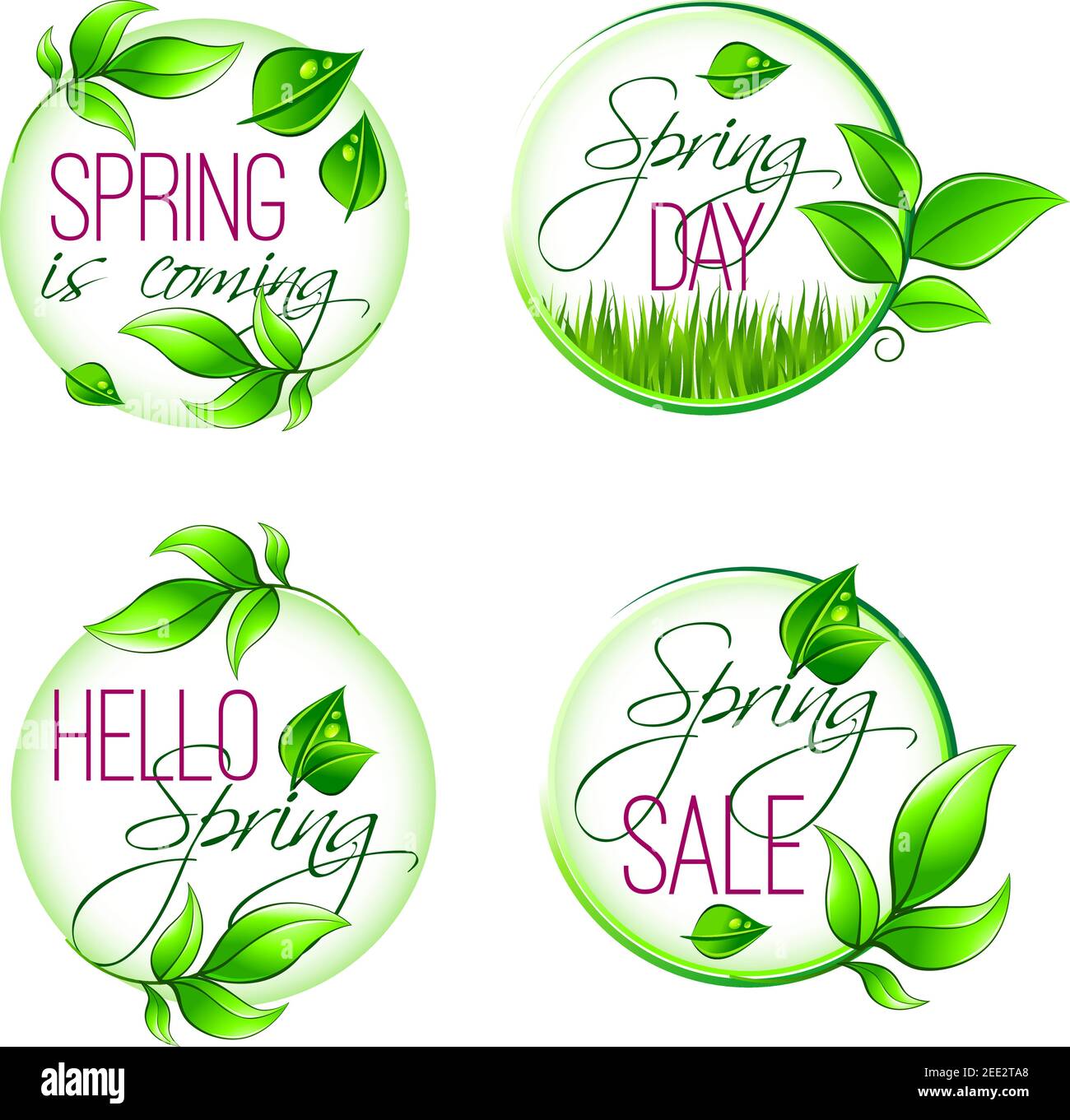 Hello Spring isolated icons design with springtime quotes. Isolated ...