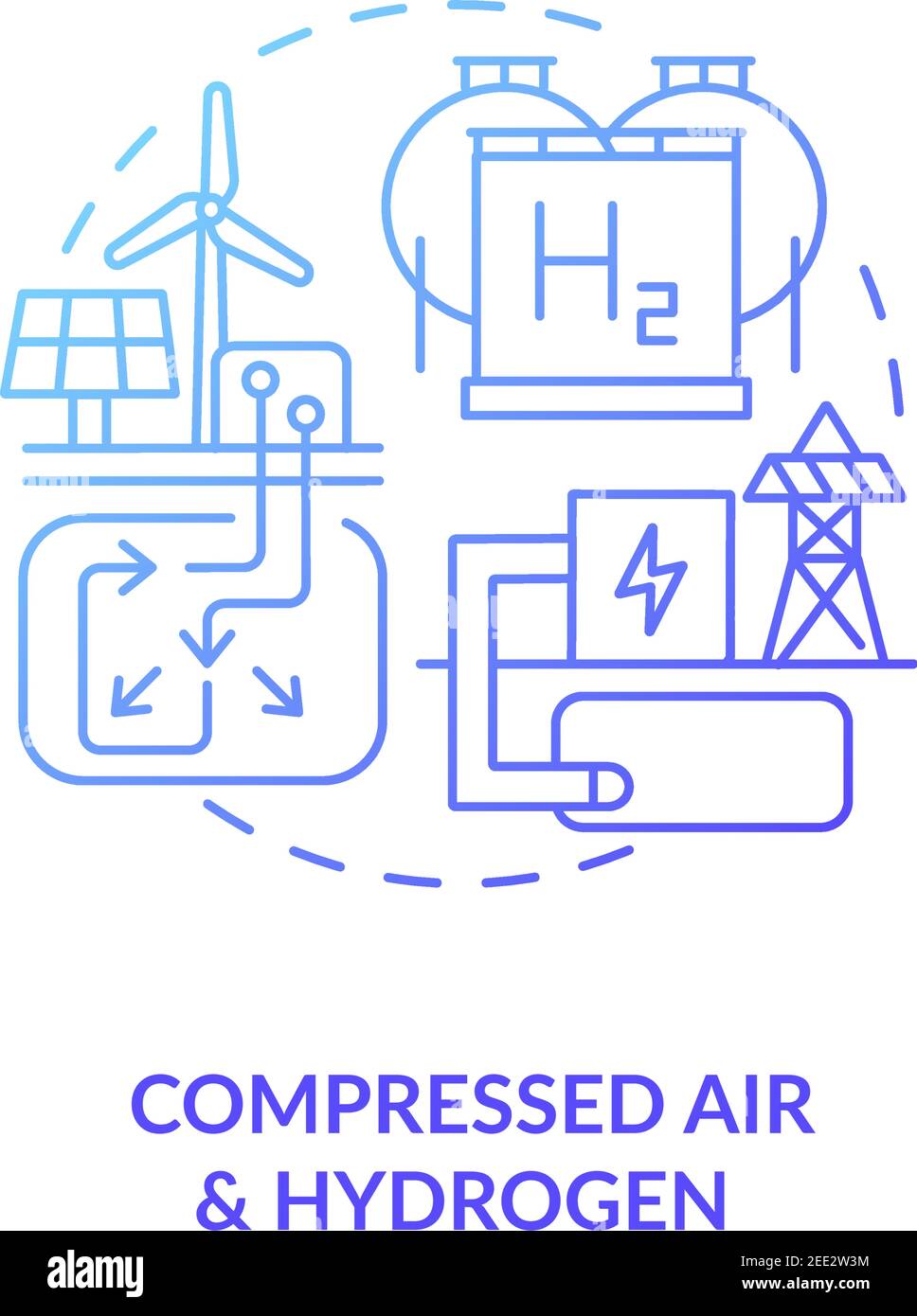 Compressed air and hydrogen energy storage system concept icon Stock ...