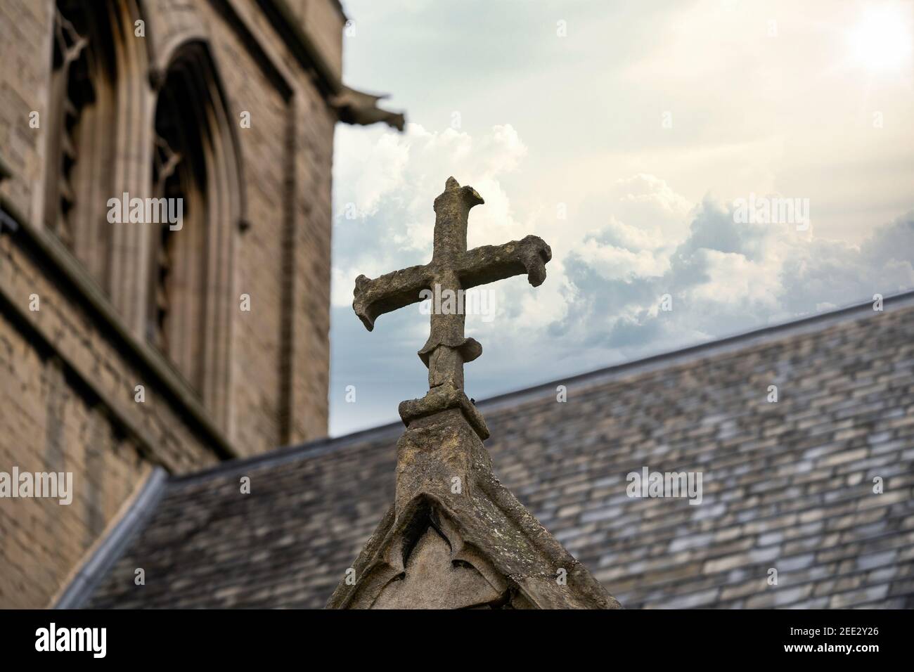 Sandstone old weathered stone religious cross on christian church ...