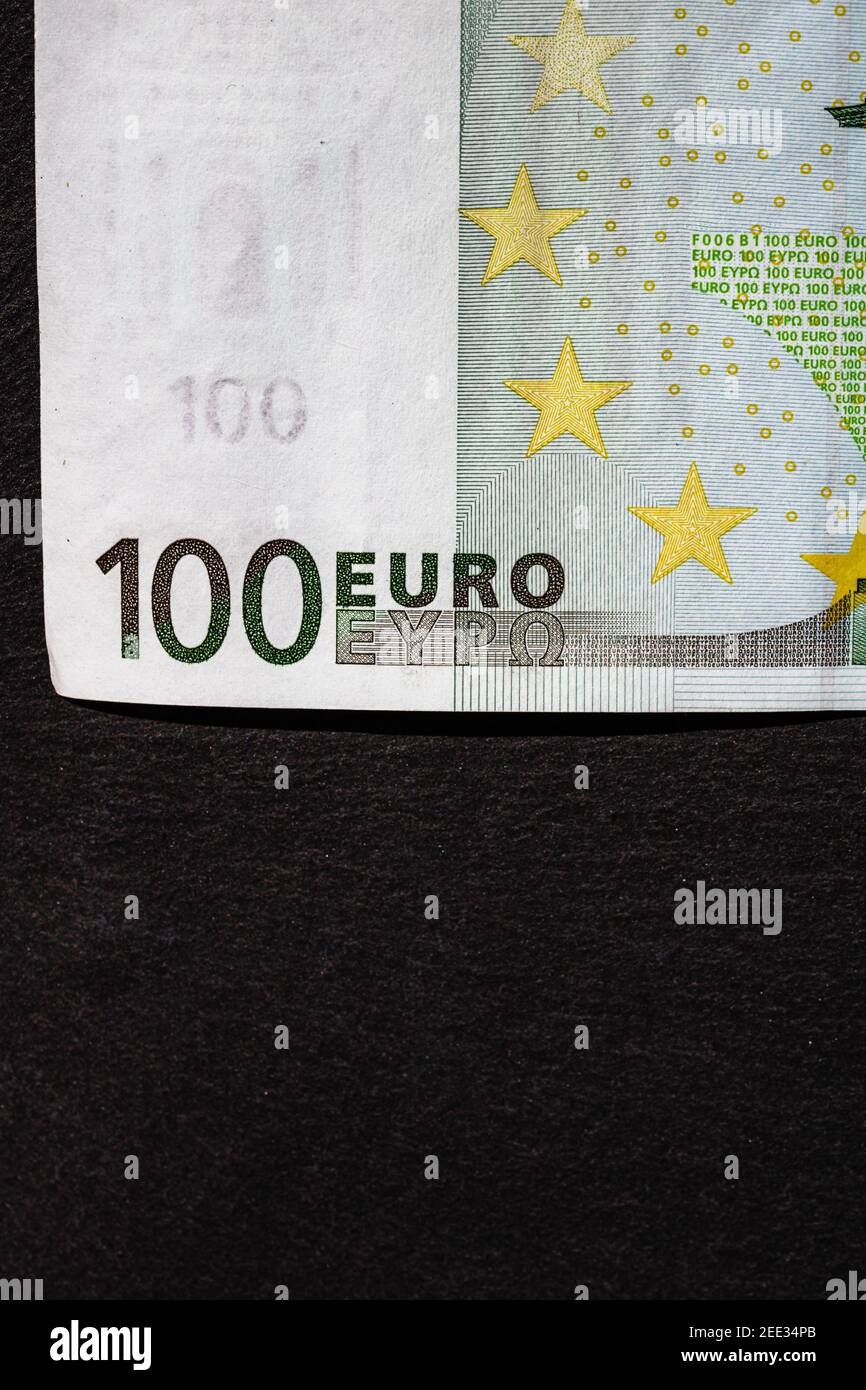 Selective focus on detail of euro banknotes. Close up macro detail of ...