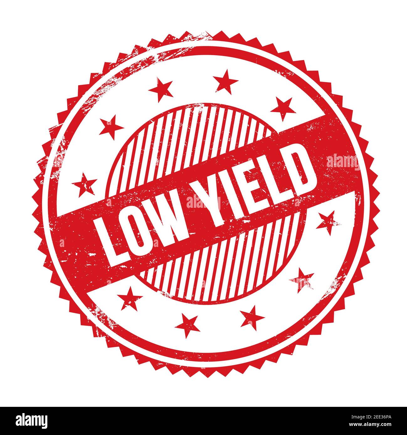 LOW YIELD text written on red grungy zig zag borders round stamp Stock ...