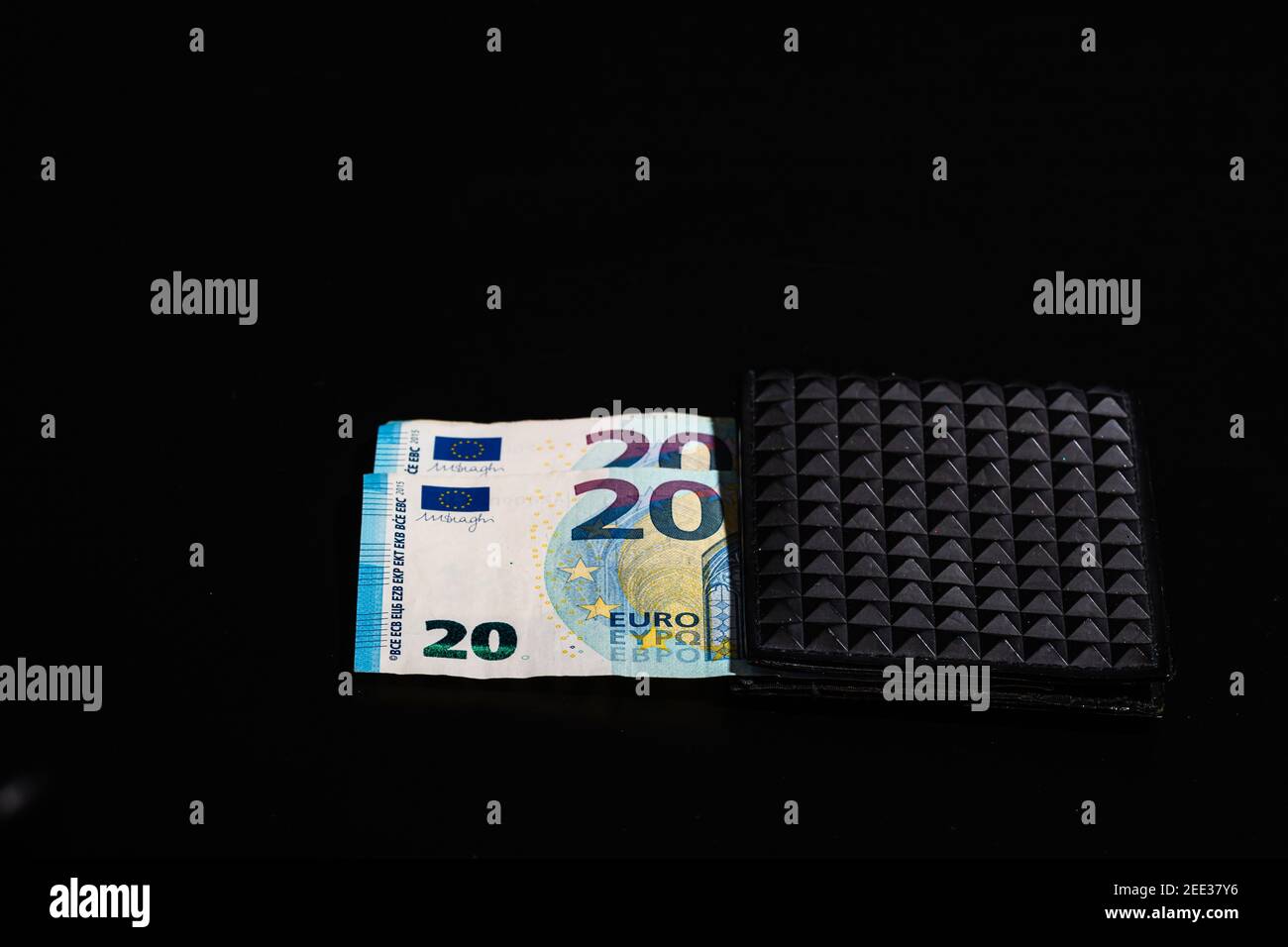 20 Euro money banknotes in black wallet isolated Stock Photo - Alamy