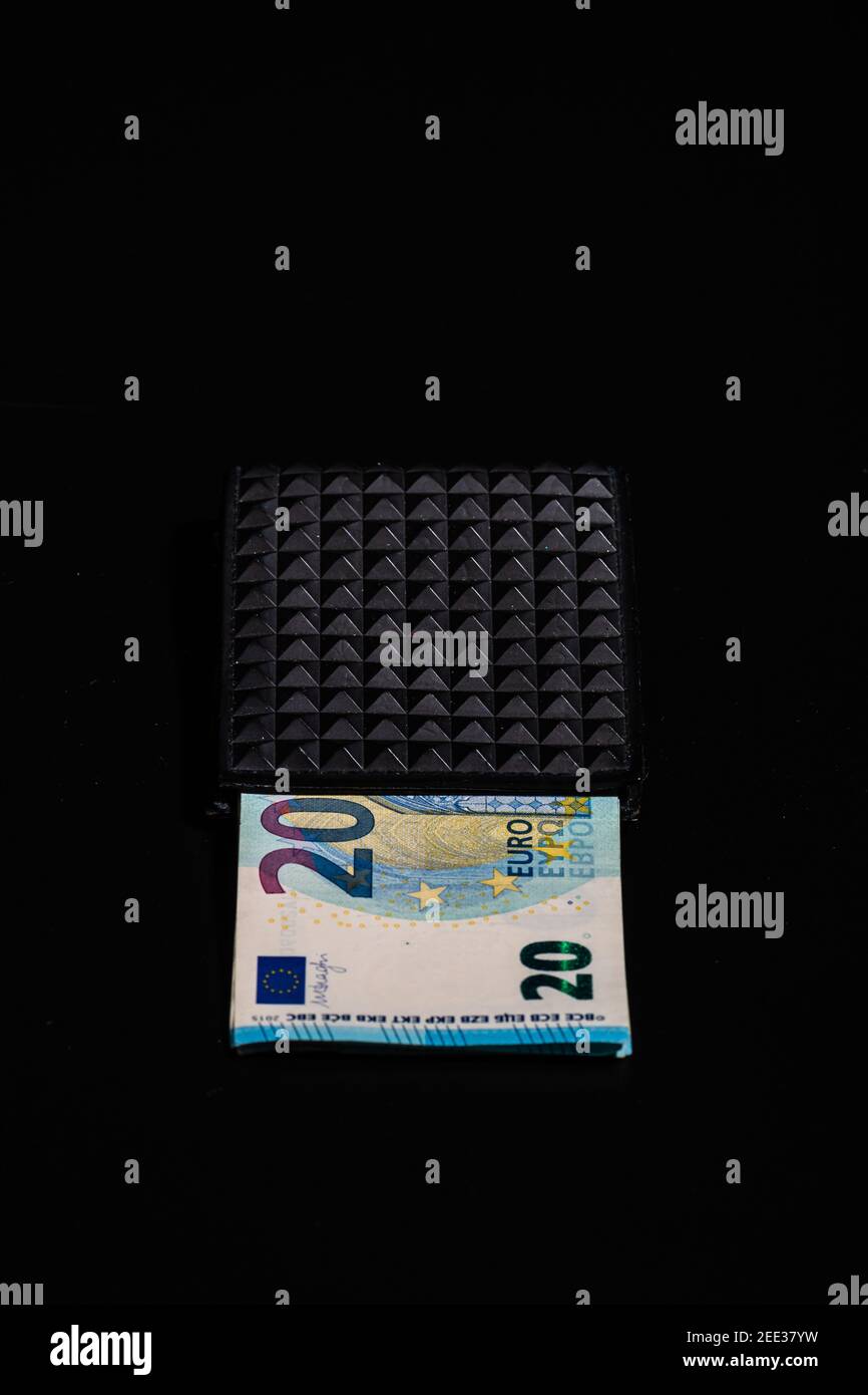 20 Euro money banknotes in black wallet isolated Stock Photo - Alamy