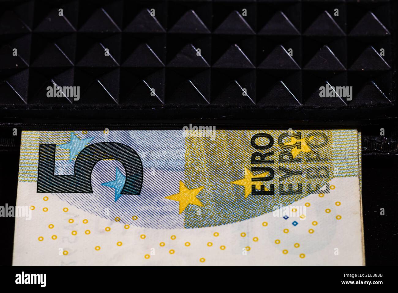 5 Euro money banknotes in black wallet isolated Stock Photo - Alamy