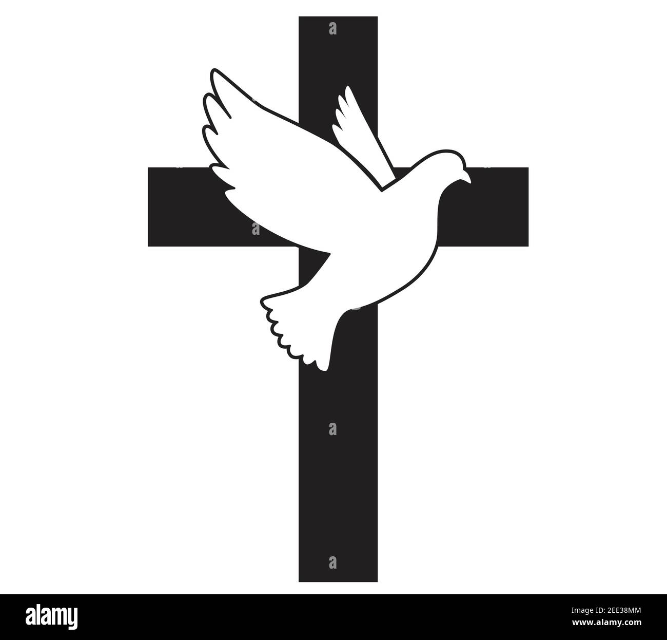 Dove flying with a Symbol of Religion. Cross. Dove Of Peace. Vector ...