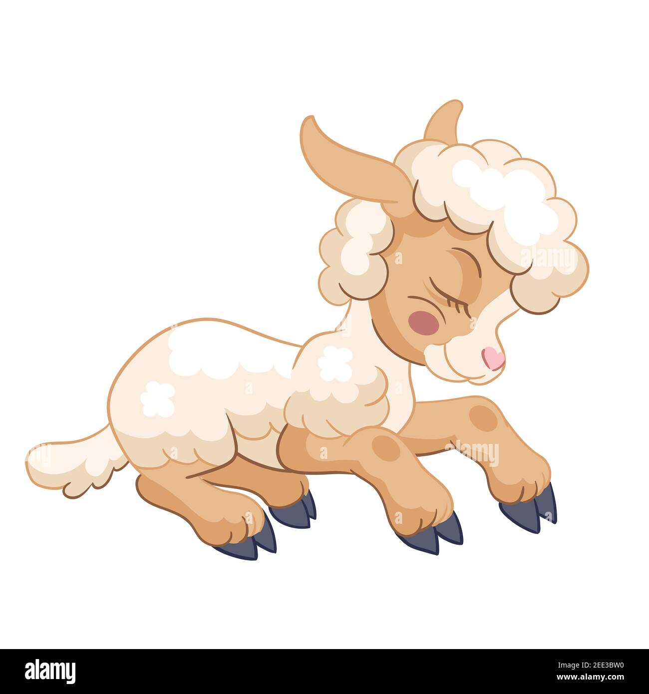 Cute cartoon character dreaming lamb. Vector illustration isolated on ...