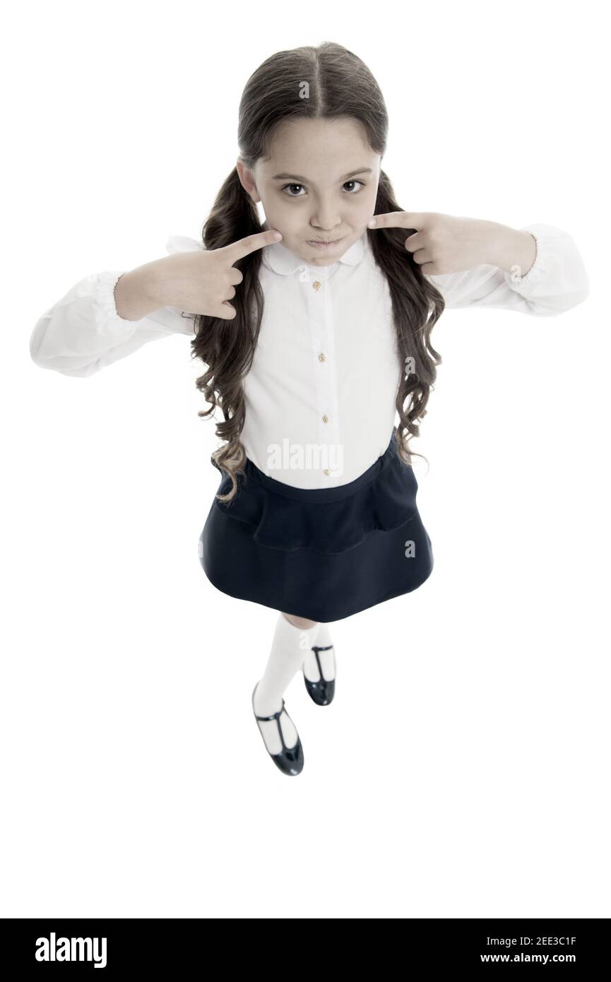 Keep silence. Strict school rules. September time to study. Girl cute ...