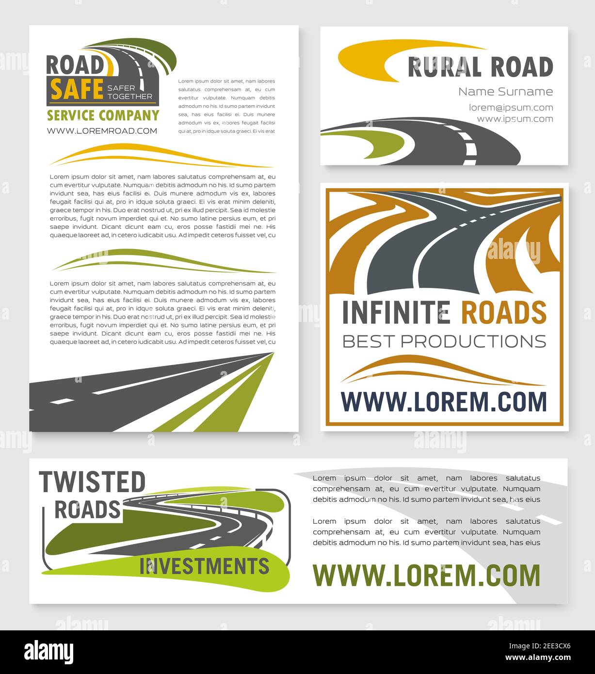 Road construction or development investment company vector banners and ...