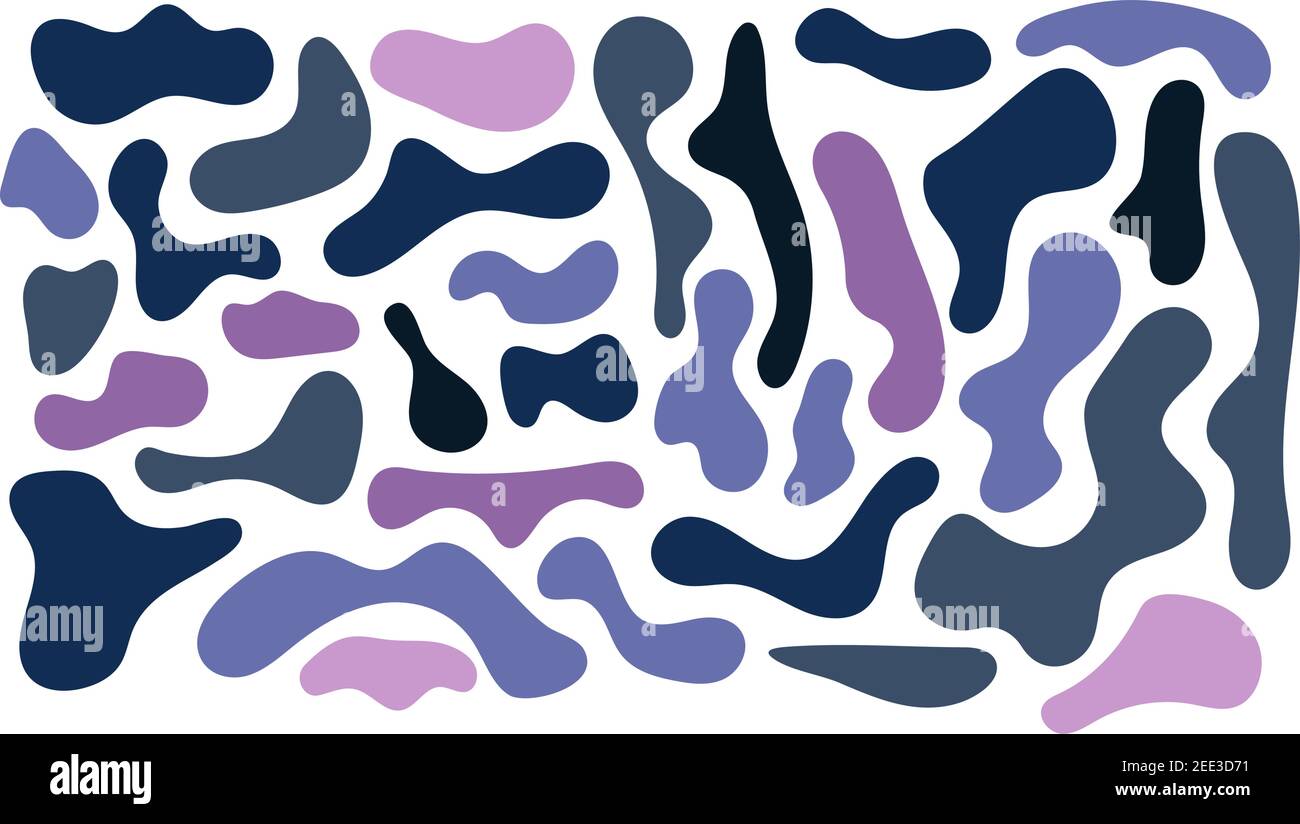 Irregular blob, set of abstract organic shapes. Abstract irregular purple and blue blobs. Simple ...