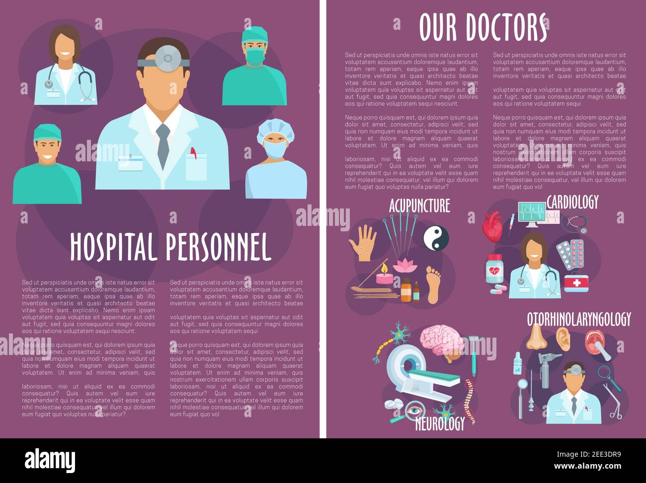 Hospital personnel vector medical poster design with doctors of ...