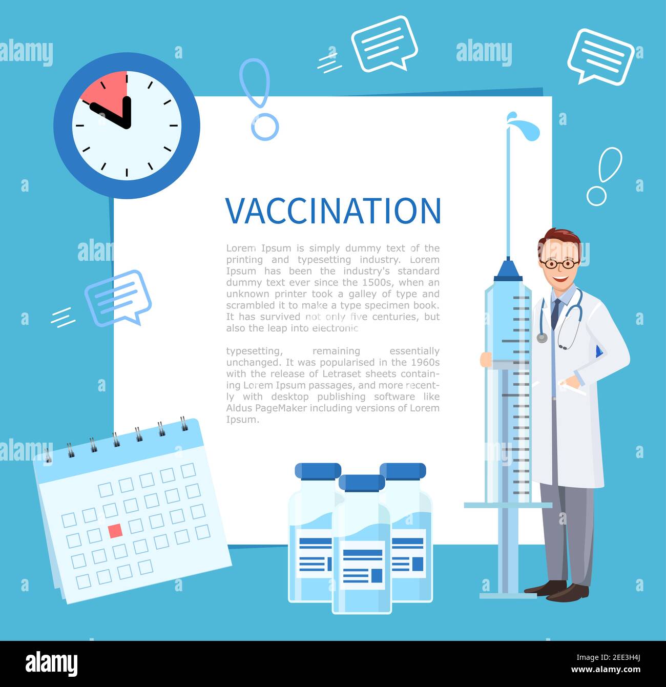 Blue Poster or banner Vaccination campaign. Doctor holding large ...