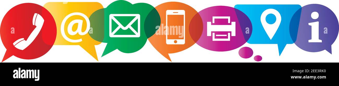 Contact icons on colorful speech bubbles vector illustration Stock ...