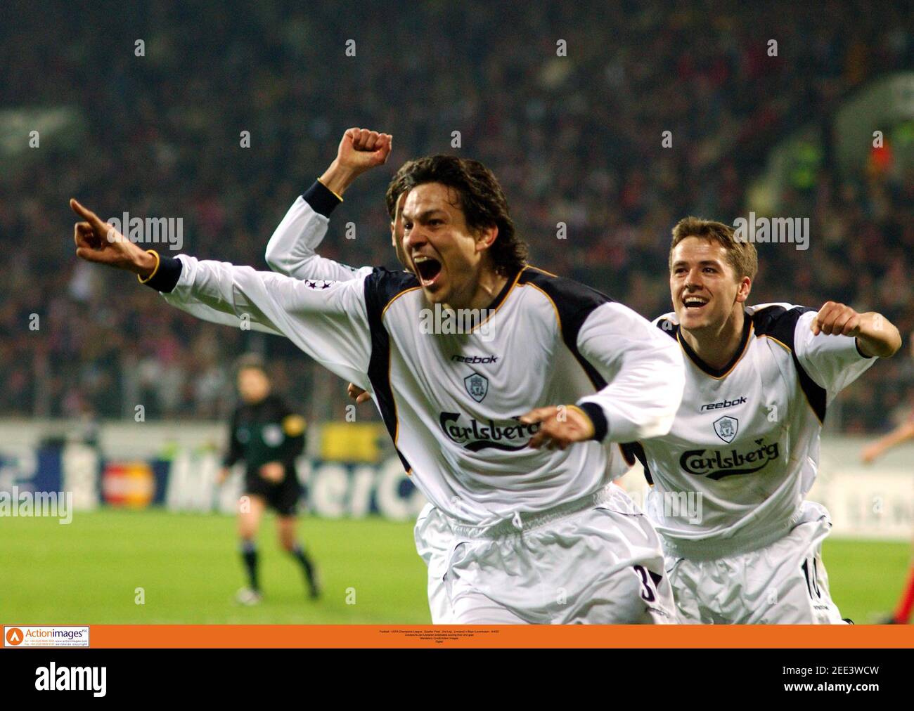 Liverpools jari litmanen celebrates hi-res stock photography and images ...