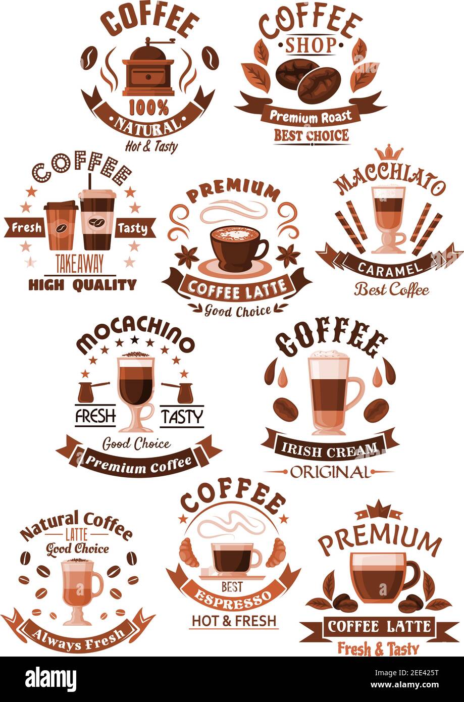 Coffee vector icons for coffeeshop, cafe and cafeteria. Isolated ...