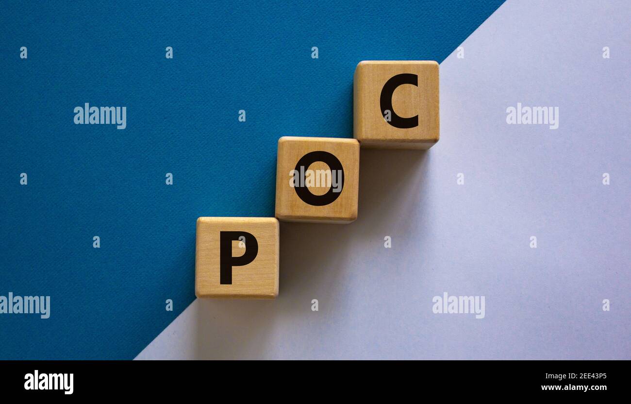 POC, proof of concept symbol. Wooden cubes with the word POC, proof of ...