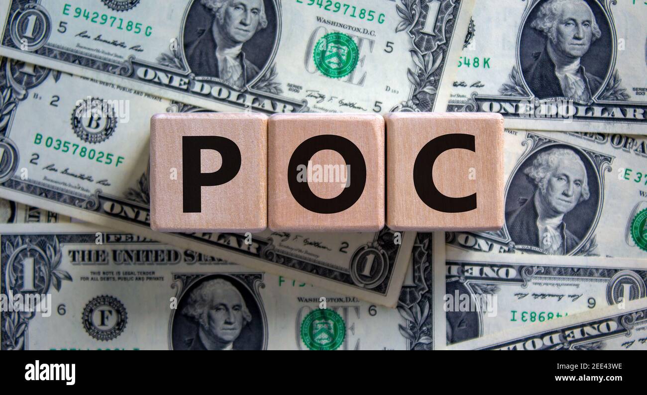 POC, proof of concept symbol. Wooden cubes with the word POC, proof of ...