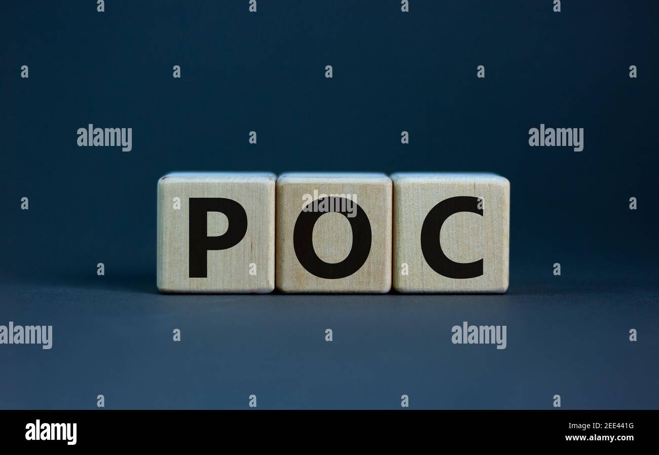 POC, proof of concept symbol. Wooden cubes with the word POC, proof of ...