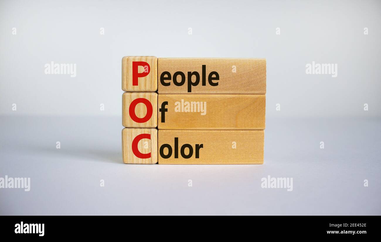 POC, people of color symbol. Wooden cubes and blocks with words POC ...