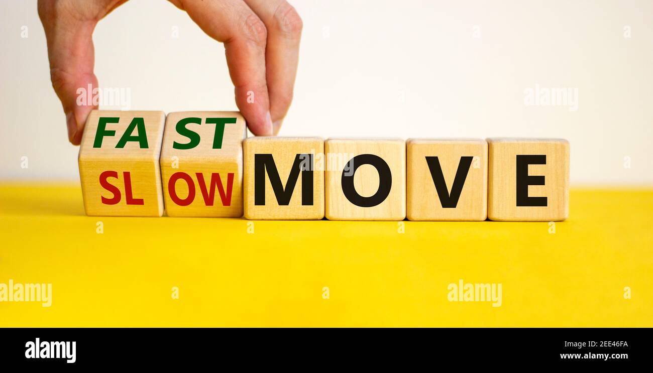 Time to fast move symbol. Businessman turns a wooden cube and changes ...
