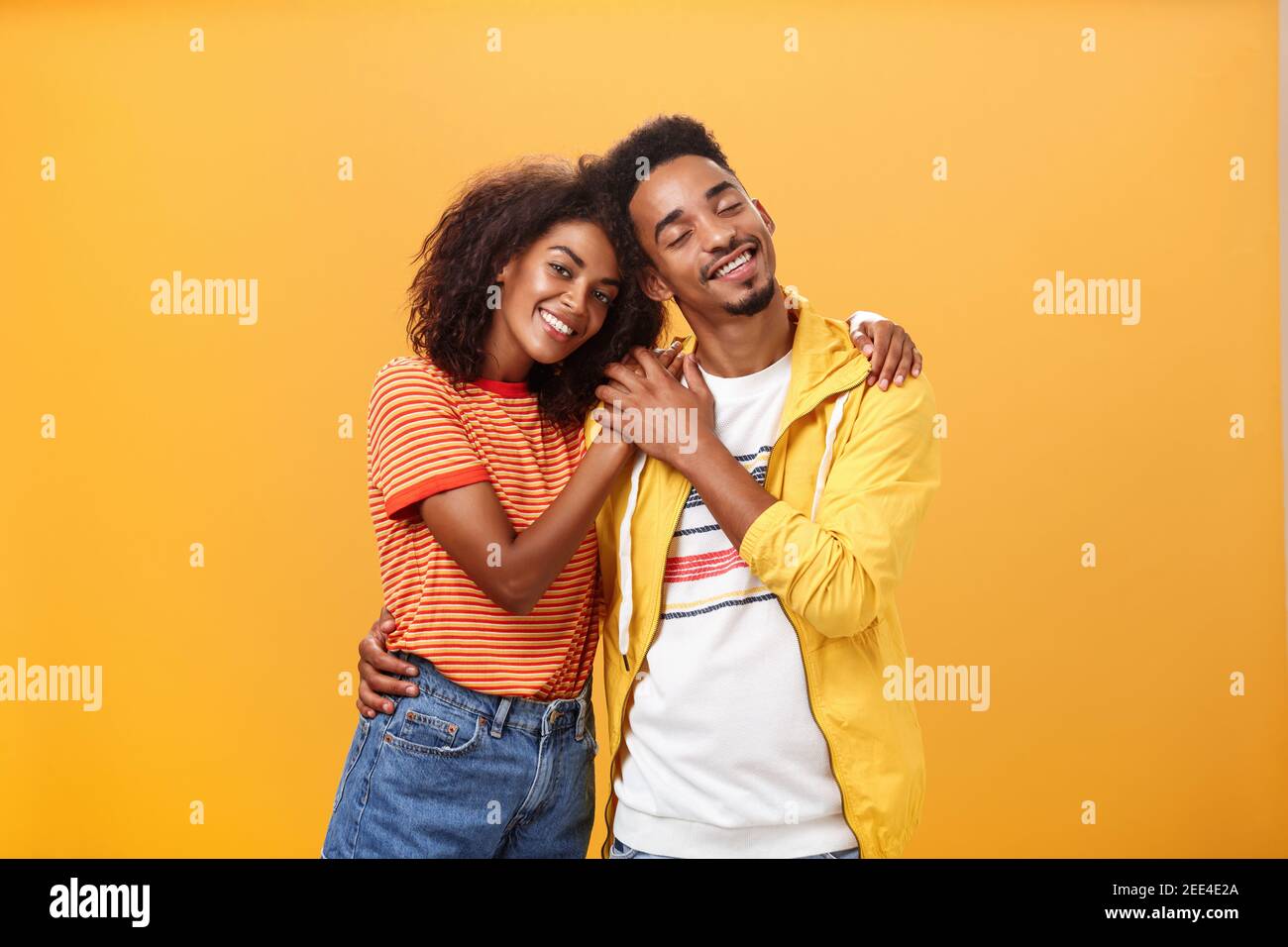 They love each other. Portrait of two charming african american man and ...