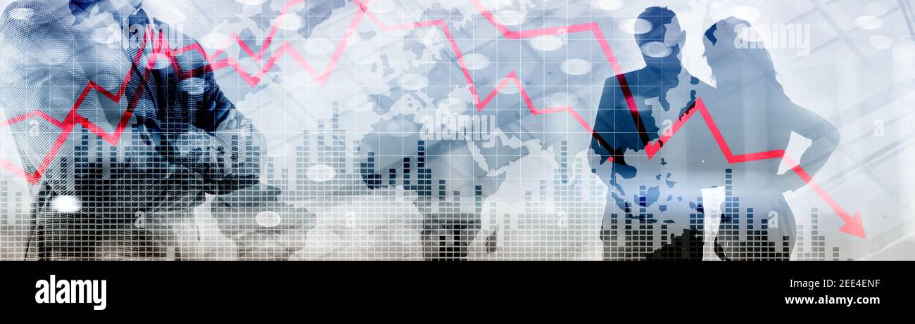 Abstract recession and crisis background on world map background. Red ...