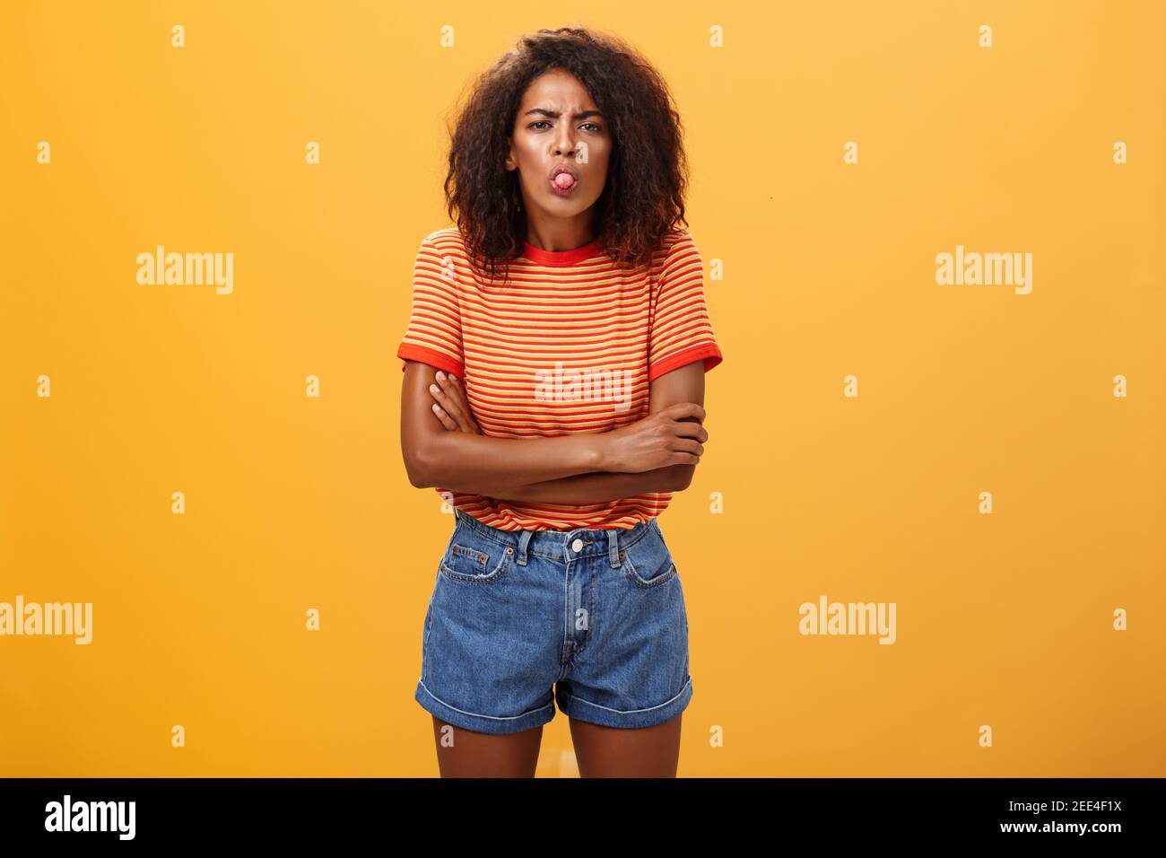 Immature girl showing bad side of character. Portrait of childish ...