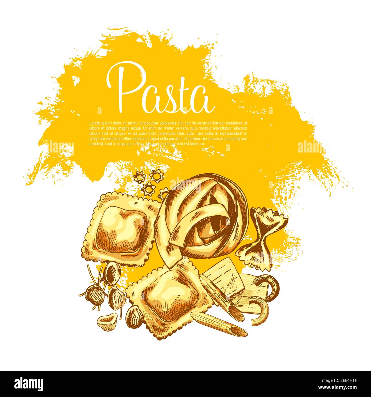 Italian pasta sketch poster. Traditional spaghetti, pappardelle and ...