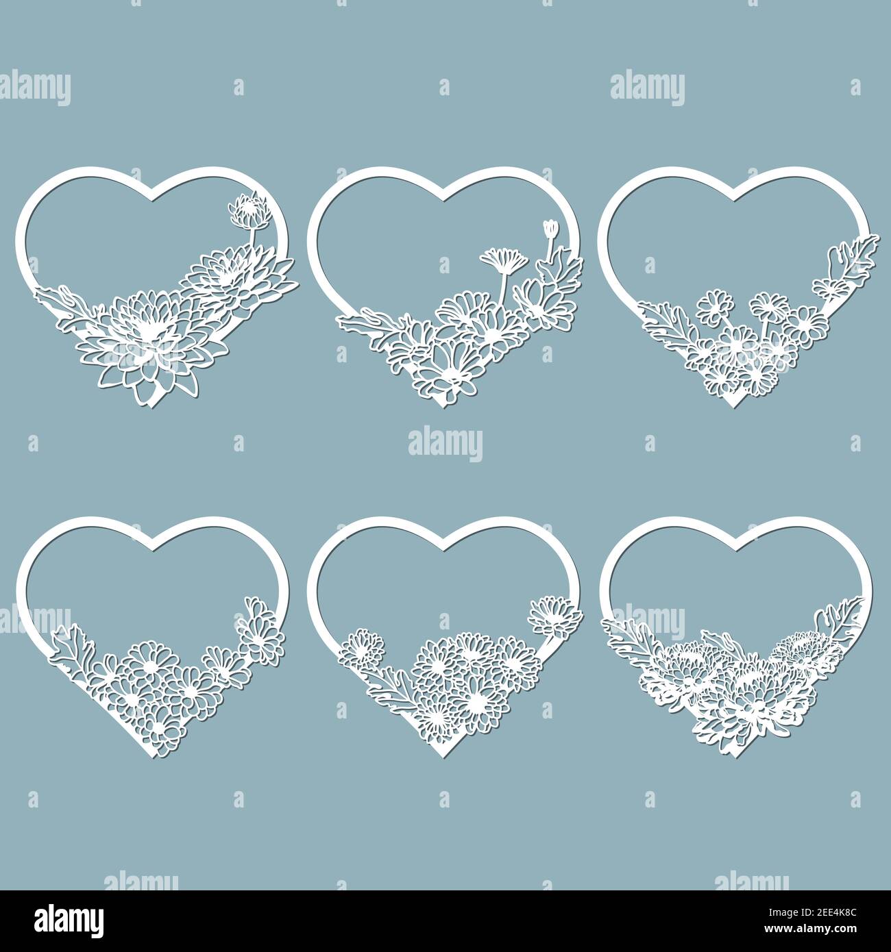 Set stencil hearts with flower. Template for interior design ...